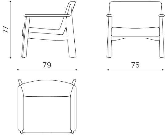 Lisa Soft - Wooden lounge armchair with armrests and cushion - True Design