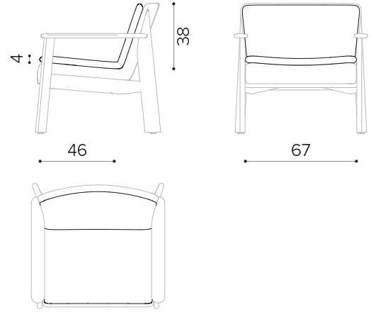 Lisa Soft - Wooden lounge armchair with armrests and cushion - True Design